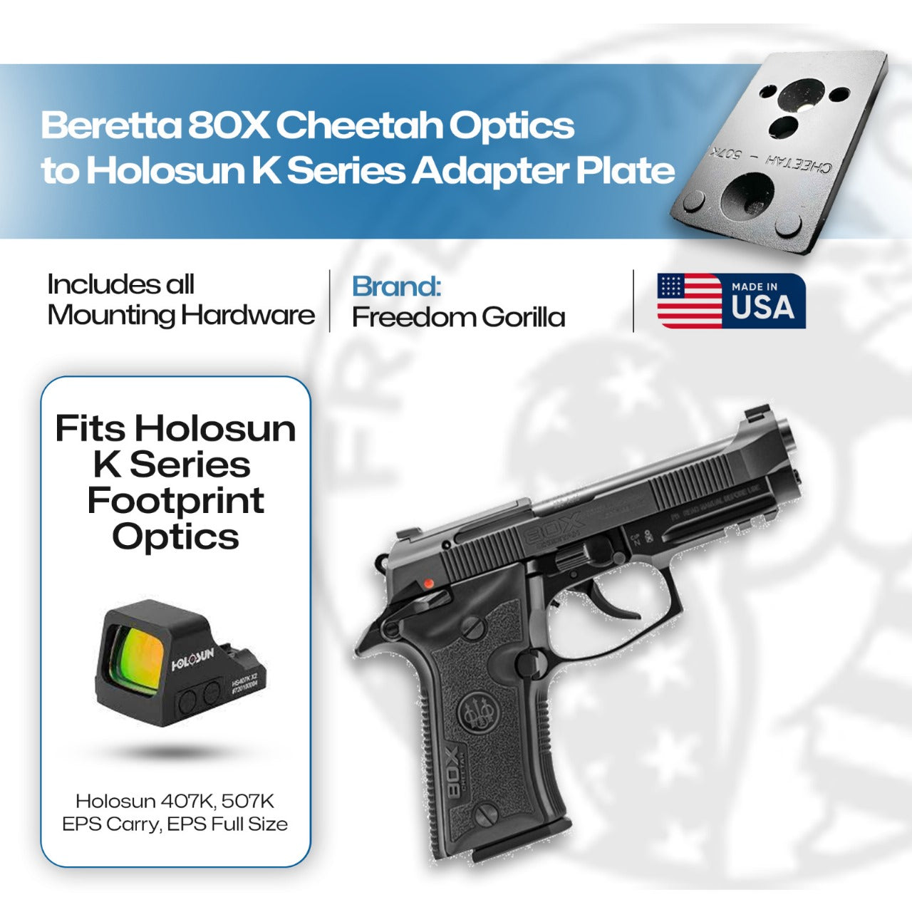 Beretta 80X Cheetah Optics Plate - "H" Plate for Holosun 407K, 507K, E – Freedom Gorilla