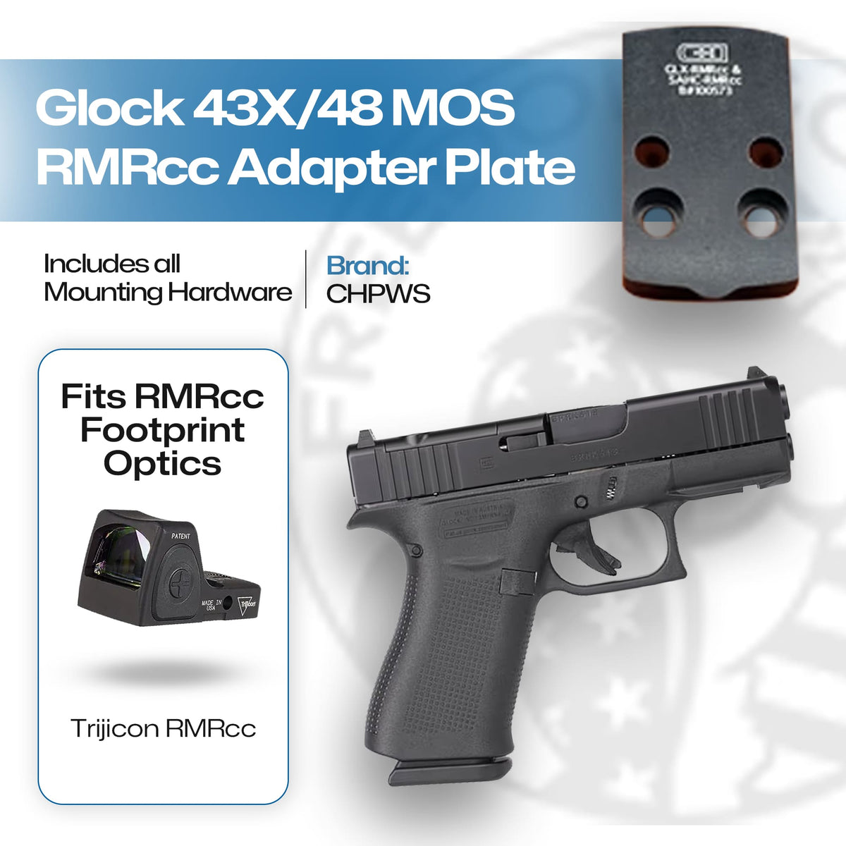 Glock 43x/48 MOS to Trijicon RMRcc Adapter Plate - CHPWS - GLX-RMRcc ...