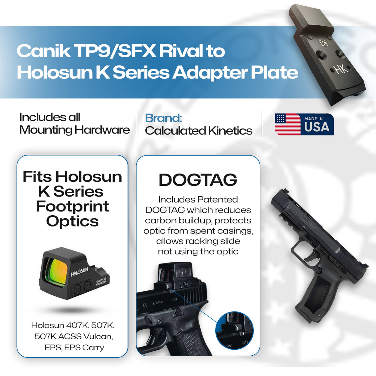 Canik TP9 and SFX Rival Holosun 407K/507K/EPS/ EPS Carry Adapter Plate ...