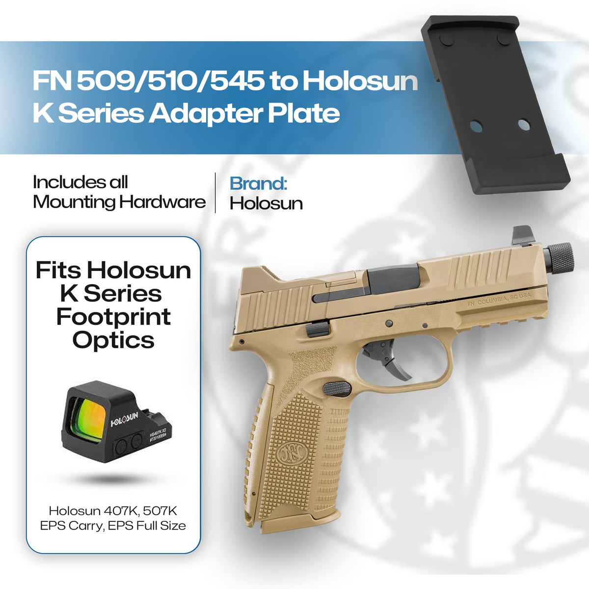 FN 509/510/545 to Holosun 407K/507K/EPS/EPS Carry Adapter Plate - Holo ...