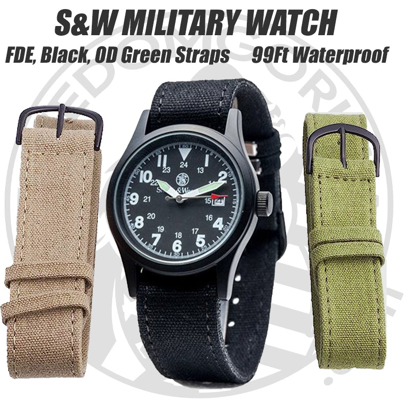 S&W Men's Military Watch, Black Face, OD Green, Black, FDE Interchange ...