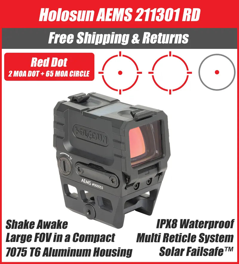 Holosun AEMS 211301 MRS Red Dot 65 MOA Circle + 2 MOA Dot Solar - AEMS ...