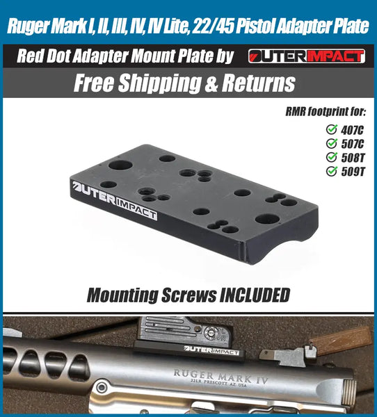 Ruger Mark I, II, III, IV, IV Lite, 22/45 Red Dot Adapter Mount Plate ...